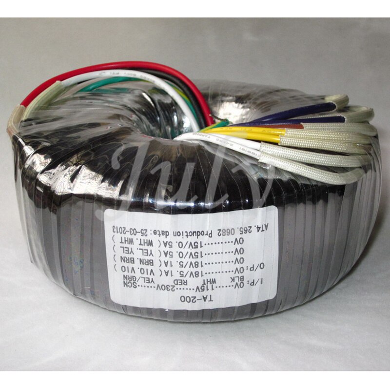 Toroidal transformer 200W dual 18V (5.1A) + dual 15V (0.5A) are 4 wires ...